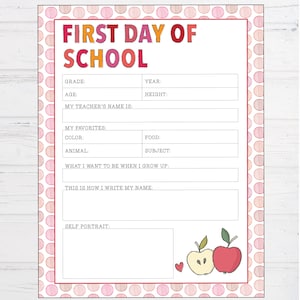 First Day of School Questionnaire | INSTANT Download | Worksheet | Back ...