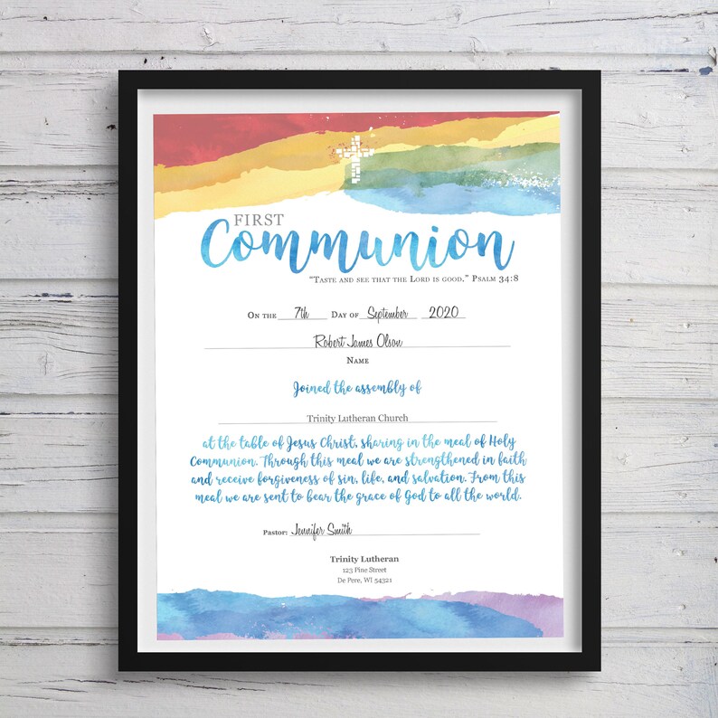 First Communion Certificate | Rainbow | Instant Download | Edit and ...