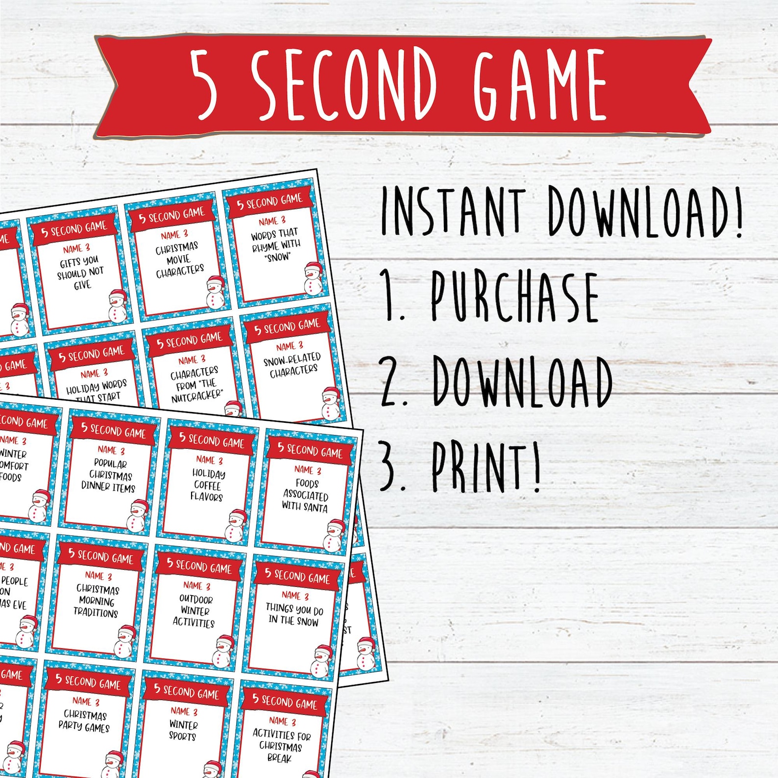 5 Second Christmas Party Game Printable | 125 Categories PLUS Create ...