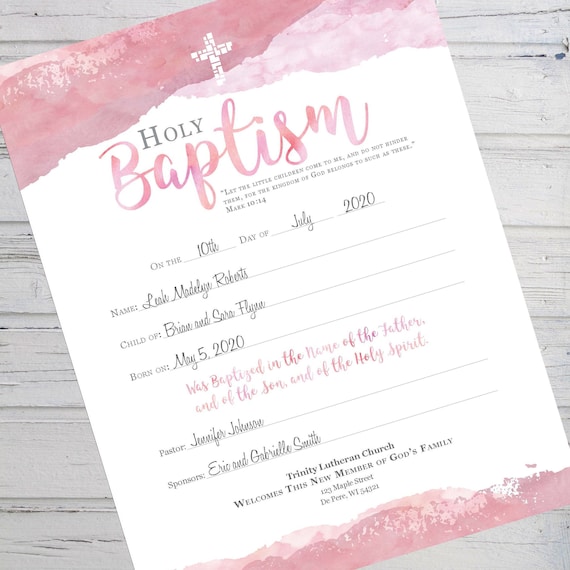 Pink Baptism Certificate Instant Download Edit and Print | Etsy