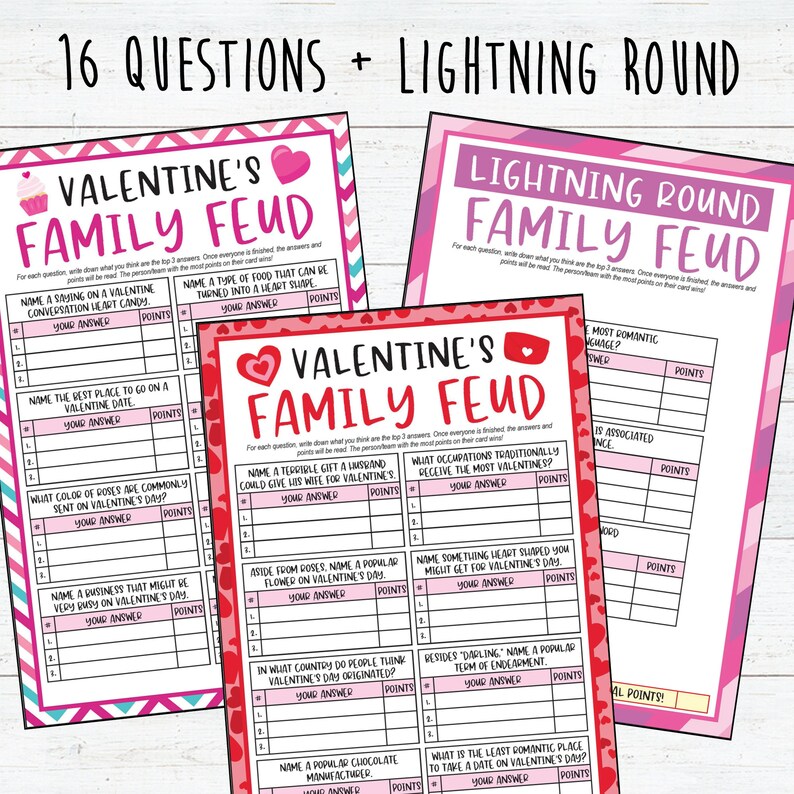 Valentine's Family Feud Game, 16 Questions and Lightning Round ...
