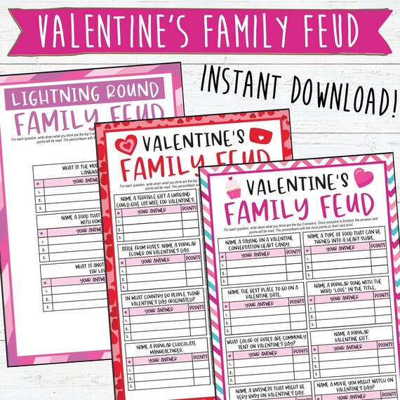 Valentine's Family Feud Game 16 Questions and Lightning - Etsy