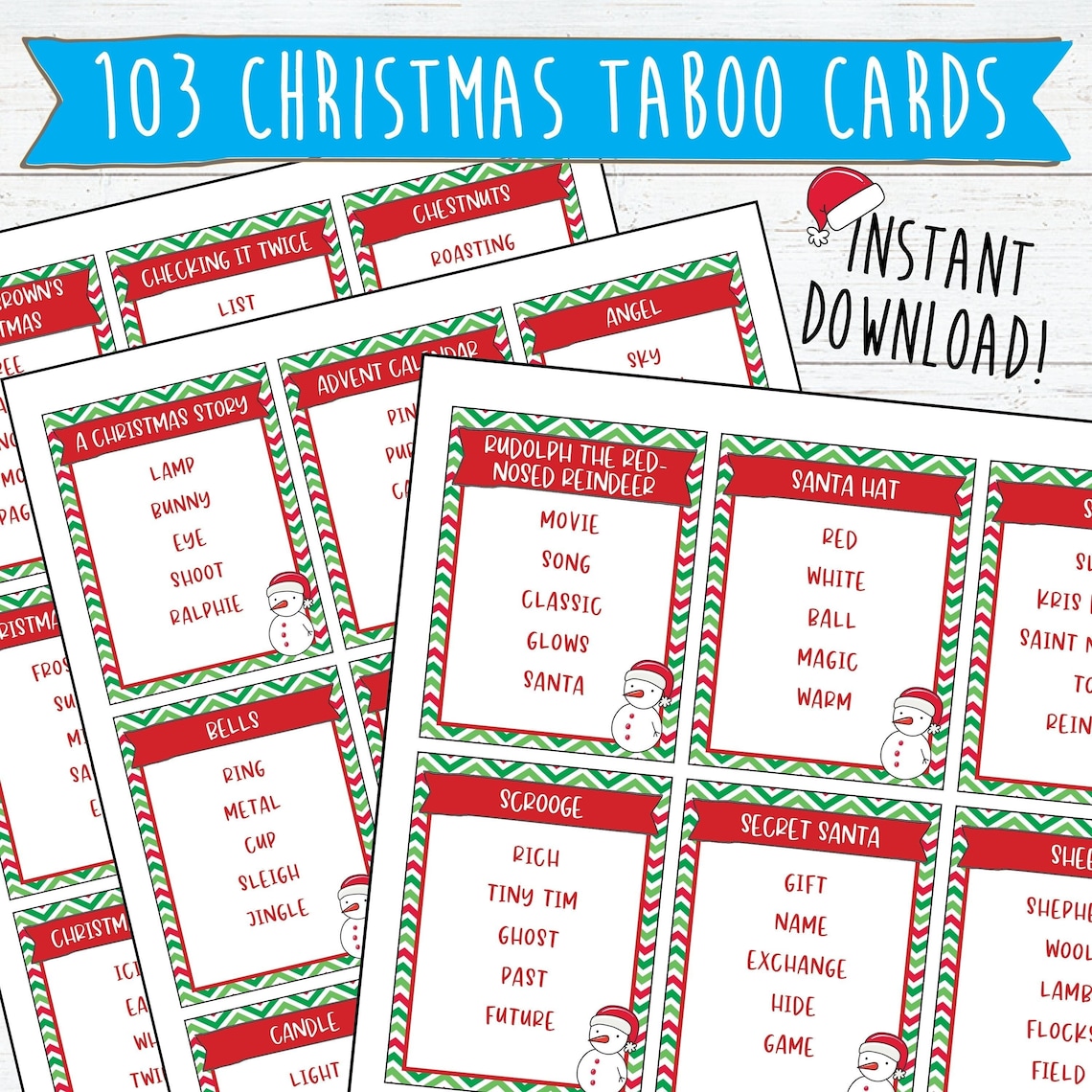 Christmas Taboo Game 103 Cards With Christmas Themed Words and Phrases ...