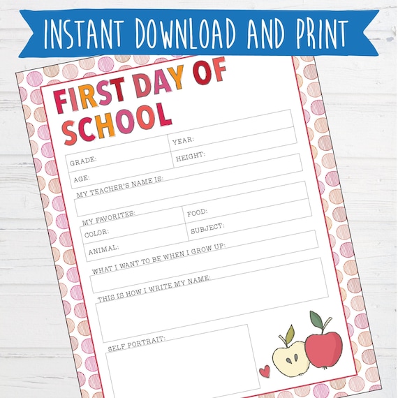 First Day of School Questionnaire INSTANT Download | Etsy