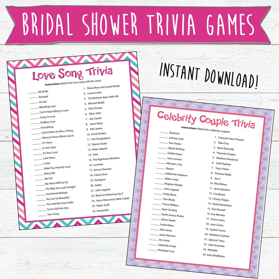 Bridal Shower Trivia Games Printable Celebrity Trivia Valentine's Games ...