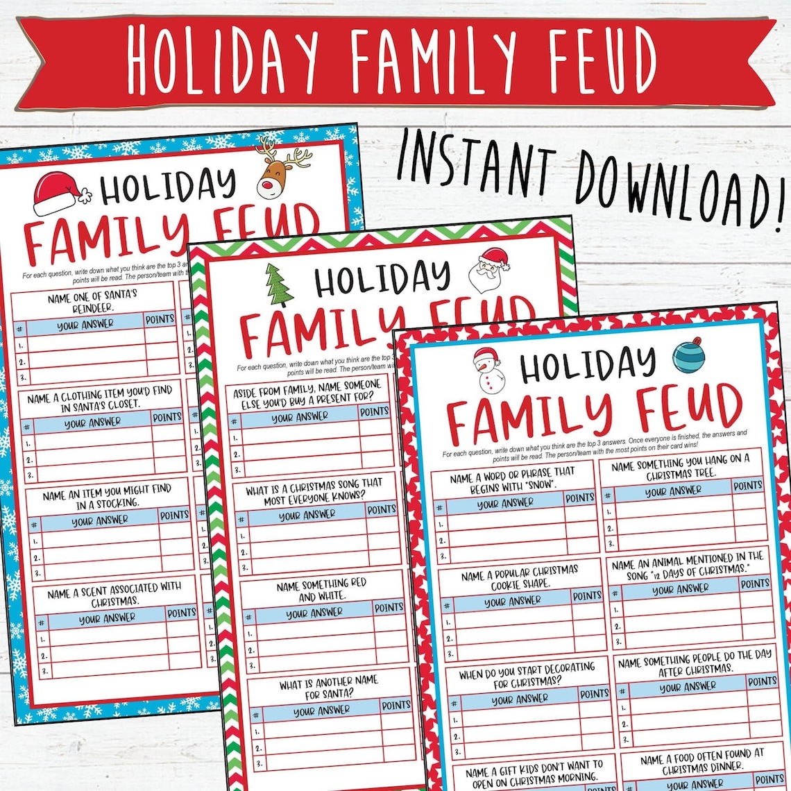 Christmas Family Feud Game 24 Questions and Lightning Round - Etsy
