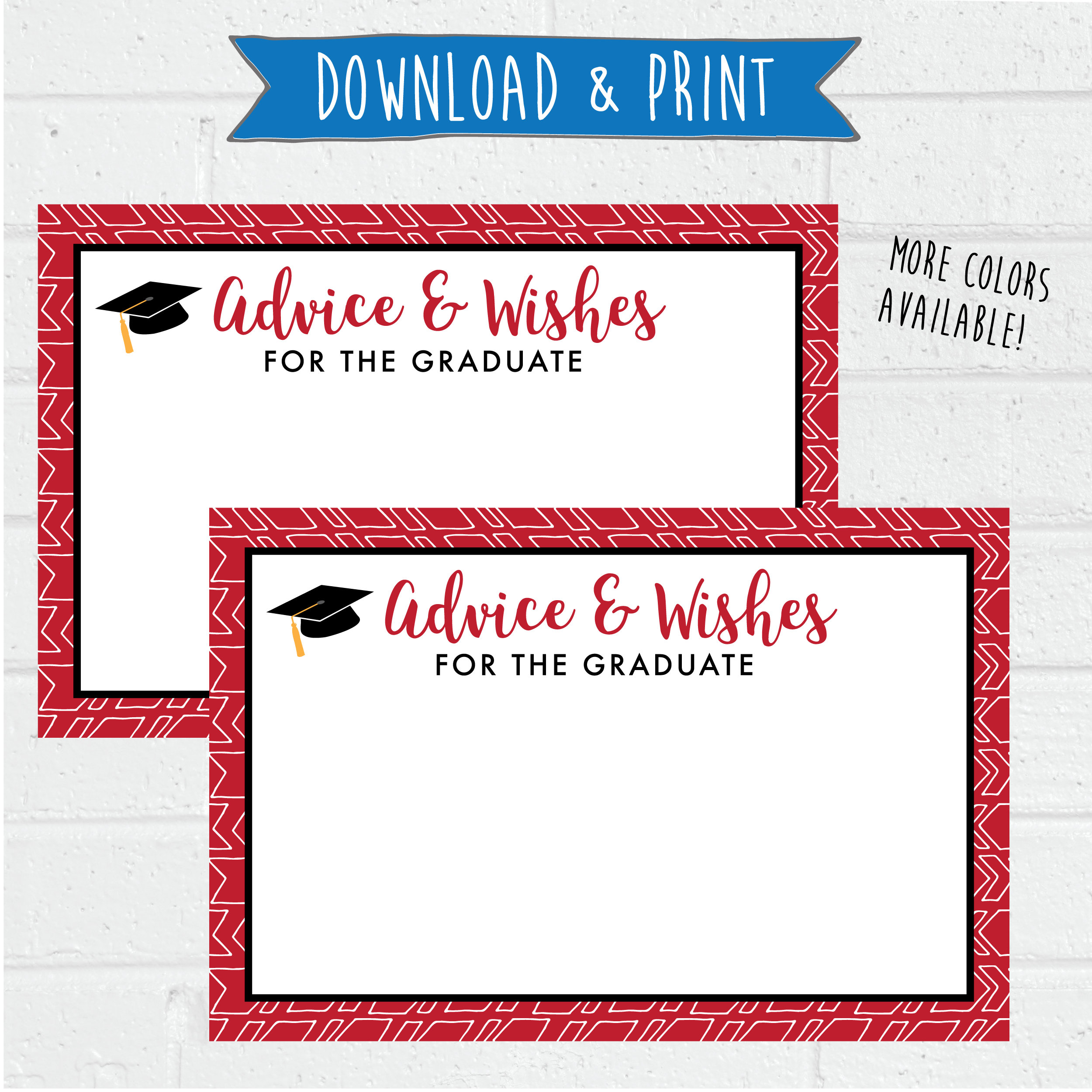 Graduate Advice and Wishes Cards With Matching Sign - PRINTABLE - Red ...