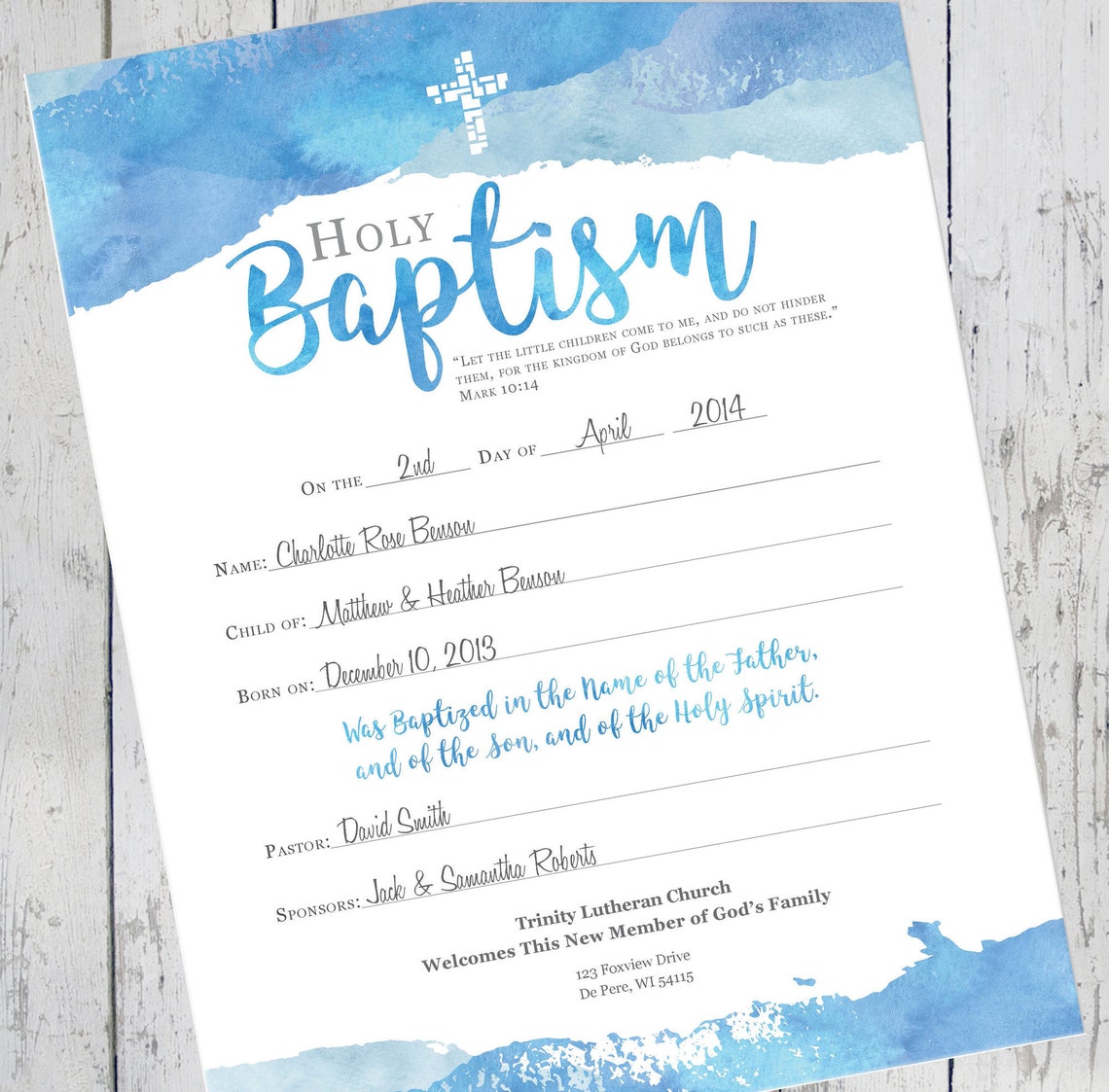 Baptism Certificate Editable and Printable | Instant Download | Church ...