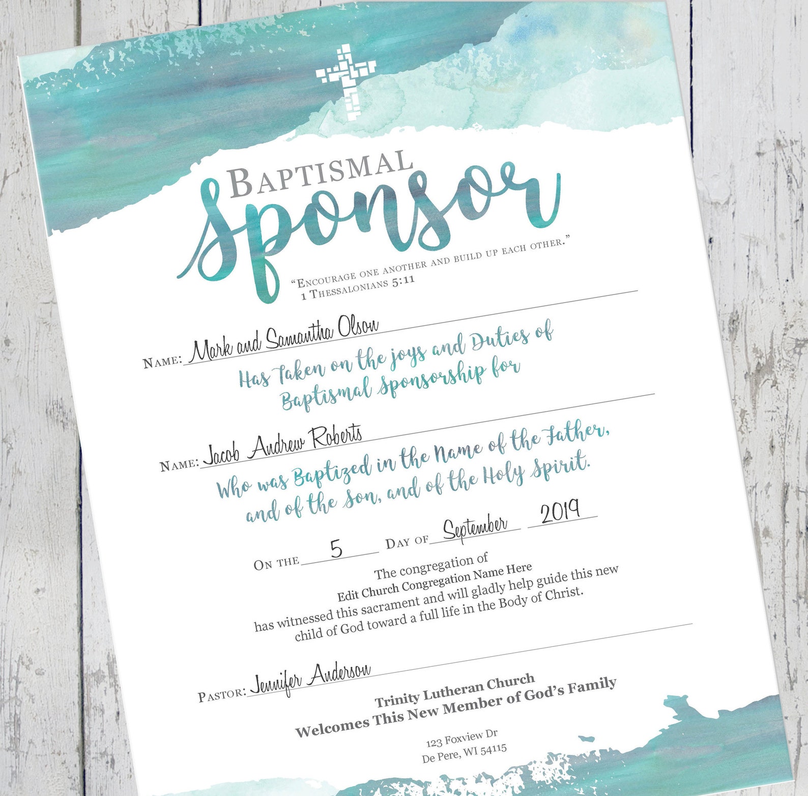 Baptism Sponsor Certificate Editable and Printable | Instant Download ...