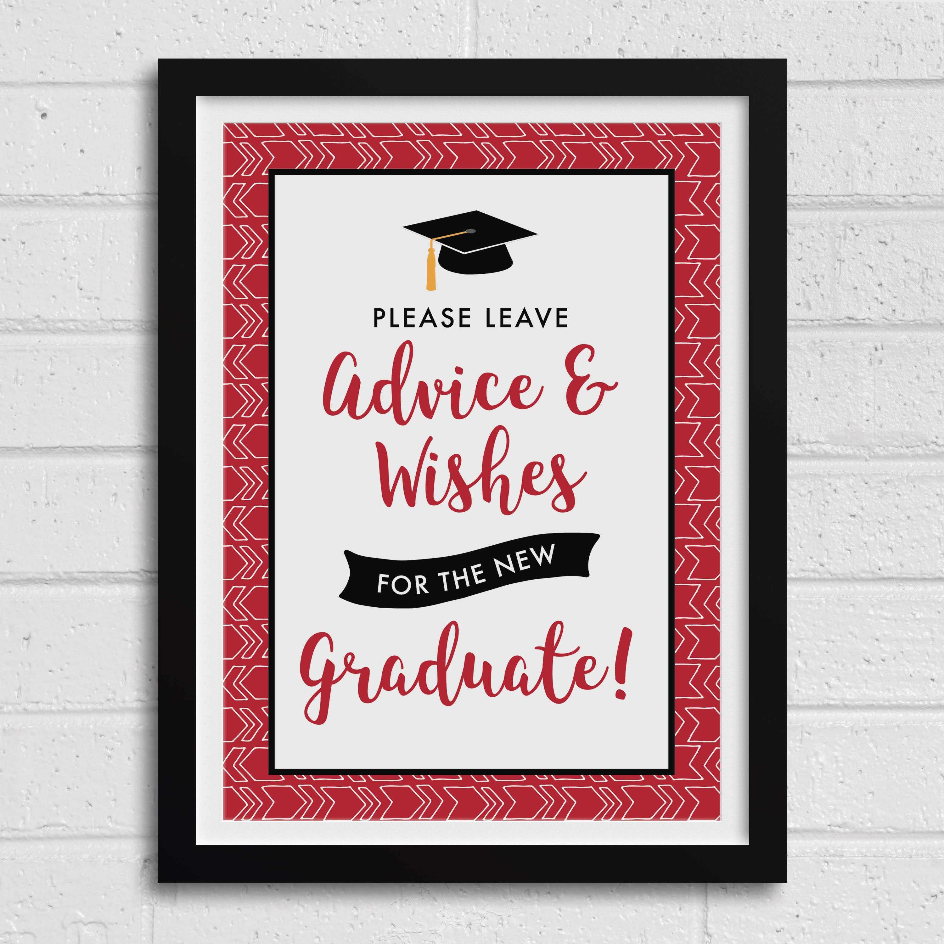 Graduate Advice and Wishes Cards With Matching Sign - PRINTABLE - Red ...