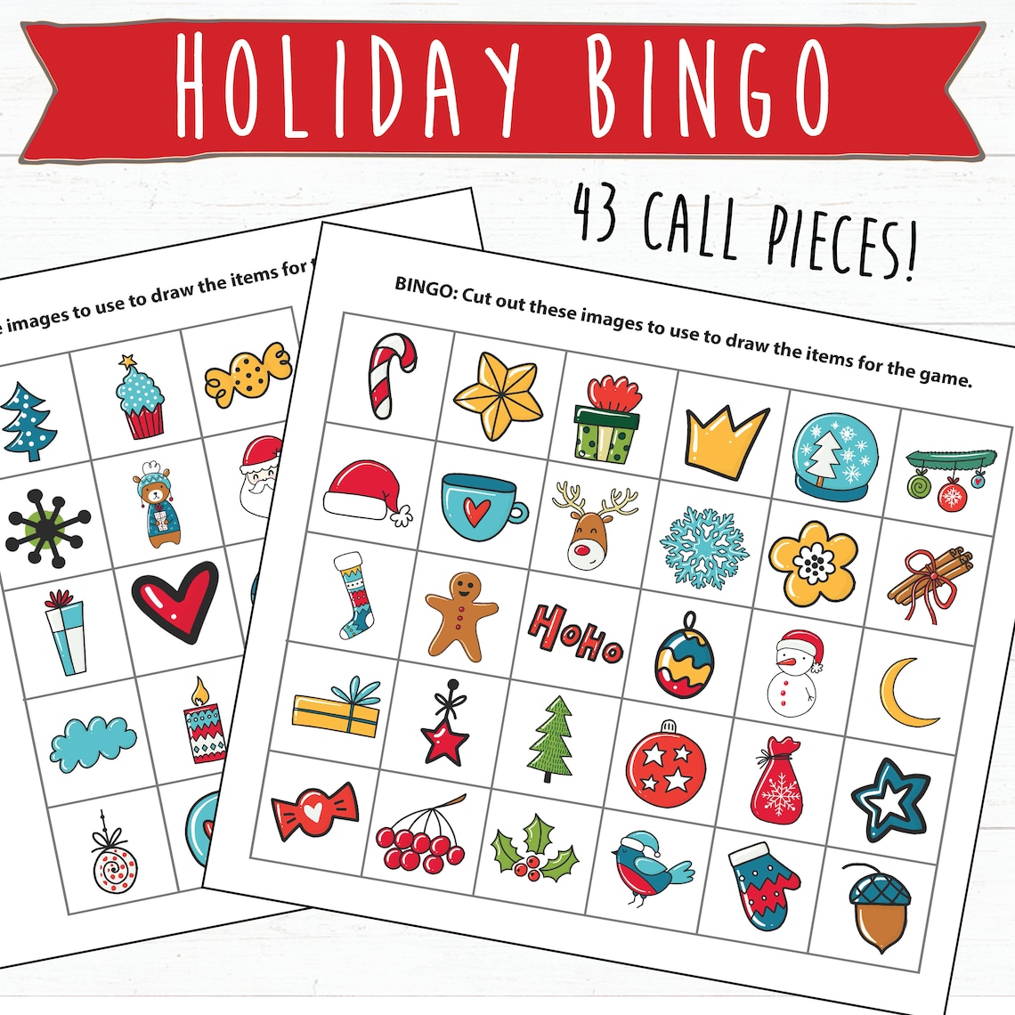 20 Christmas Bingo Printable Cards Holiday Bingo Cards Instant Download ...