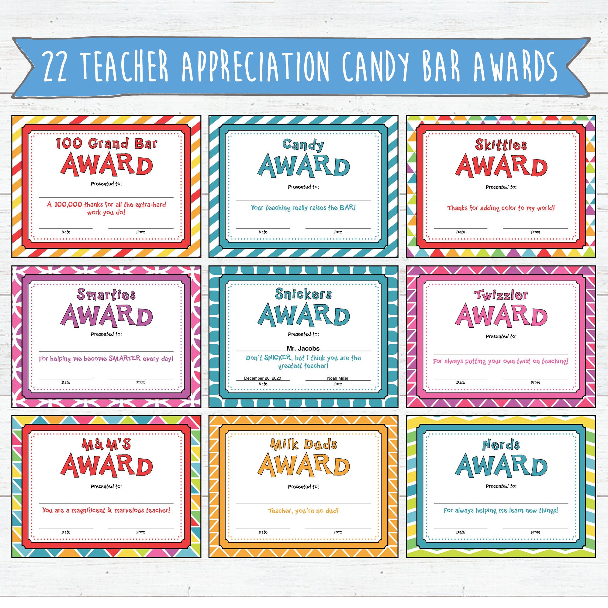 Candy Bar Certificates for Teachers From Students Teacher Appreciation ...