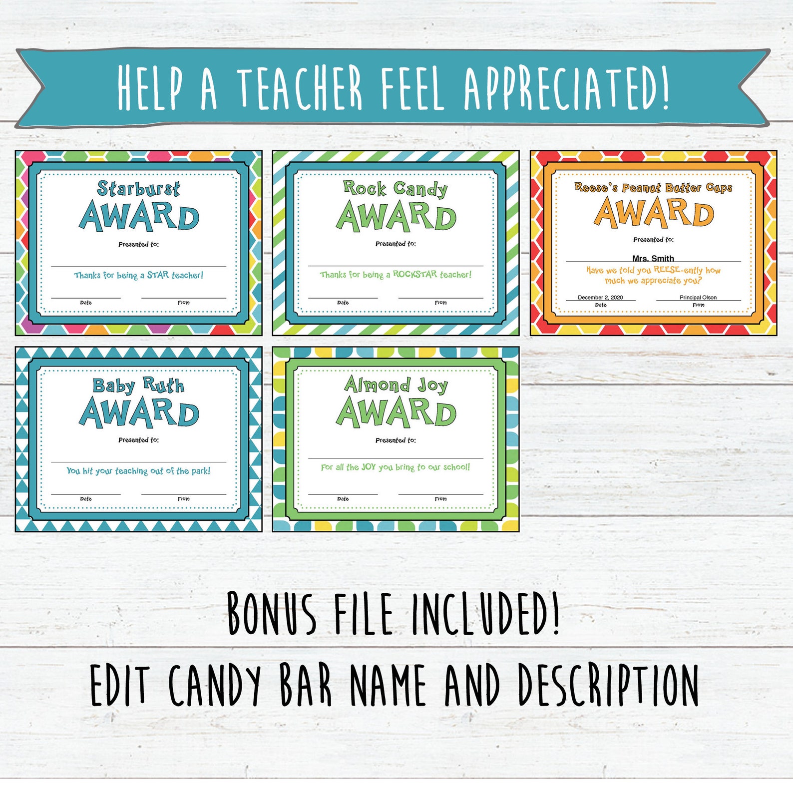 Candy Bar Award Certificates for Teachers | Teacher Appreciation Gifts ...