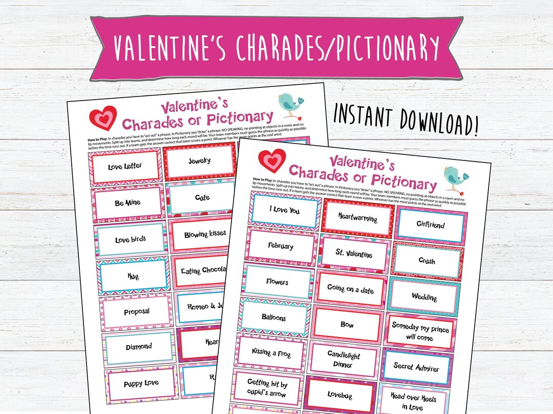 Valentine's Charades Game | Valentine's Pictionary | INSTANT Download ...