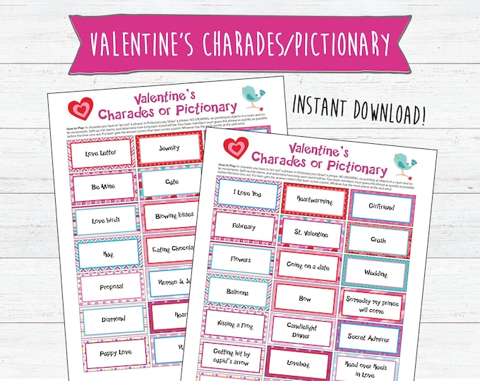 Valentine's Charades Game | Valentine's Pictionary | INSTANT Download ...