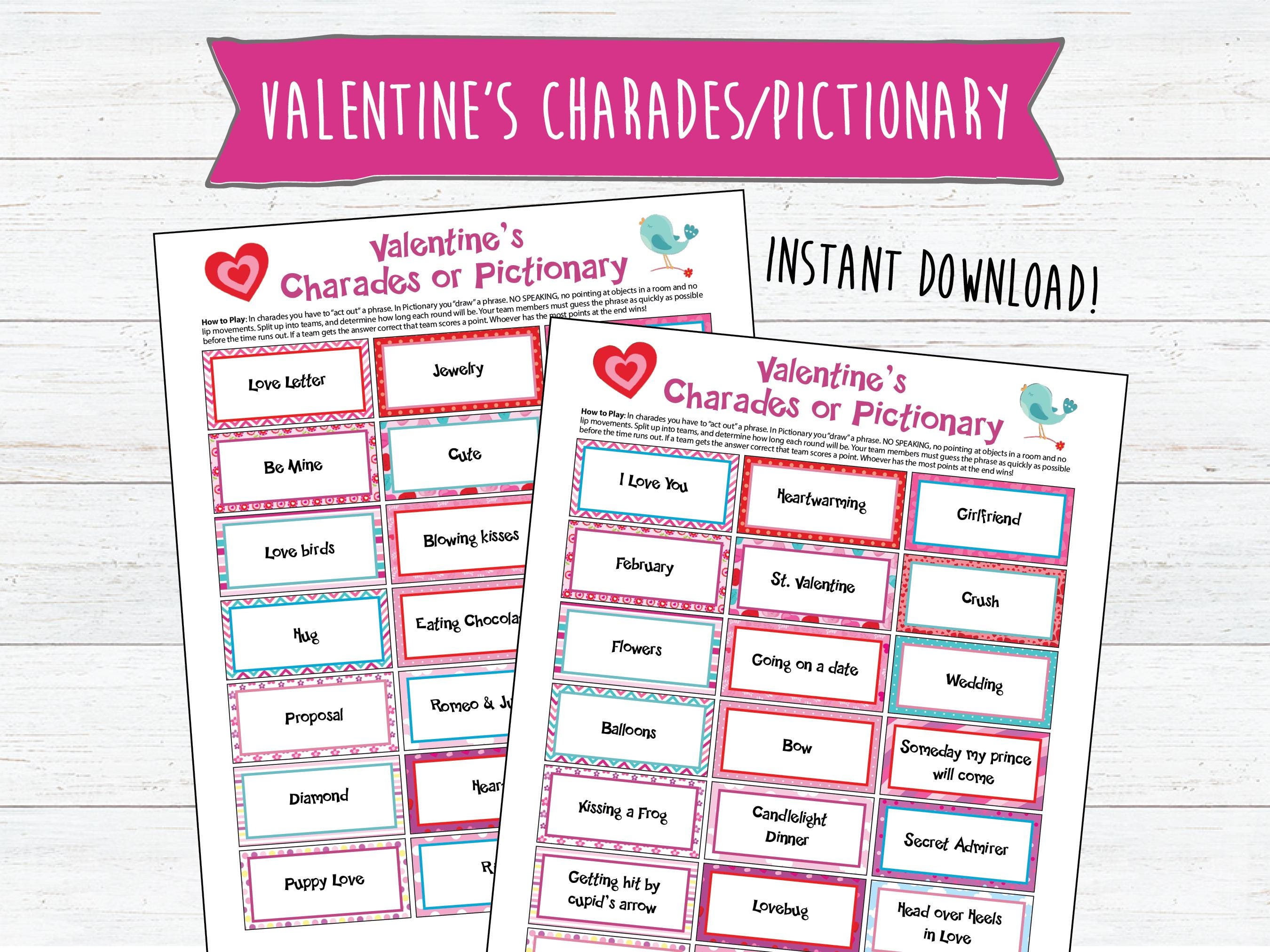 Valentine's Charades Game Valentine's Pictionary INSTANT Download ...