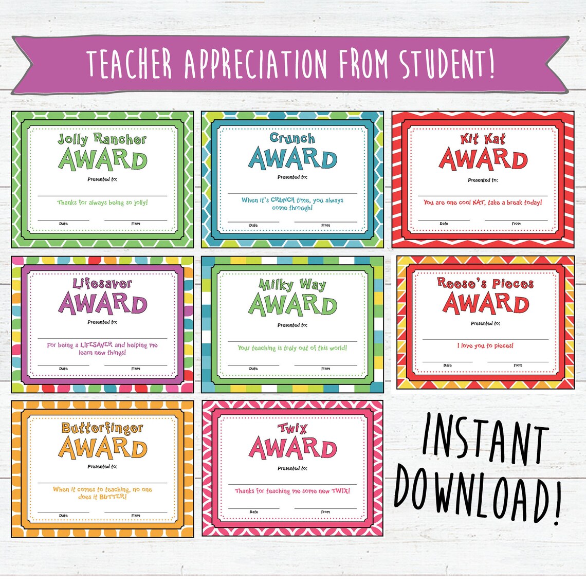 Candy Bar Certificates for Teachers From Students Teacher Appreciation ...