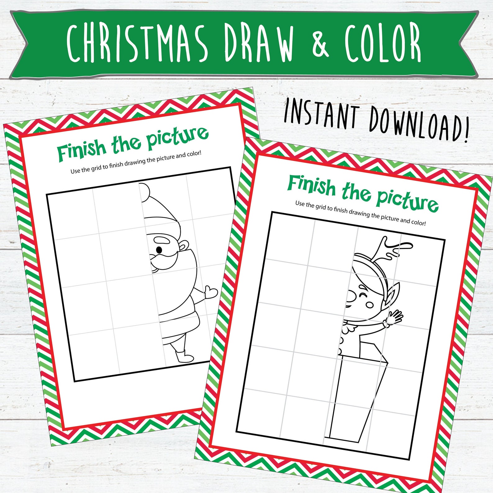 Christmas Finish the Drawing and Color - Printable | Instant Download ...