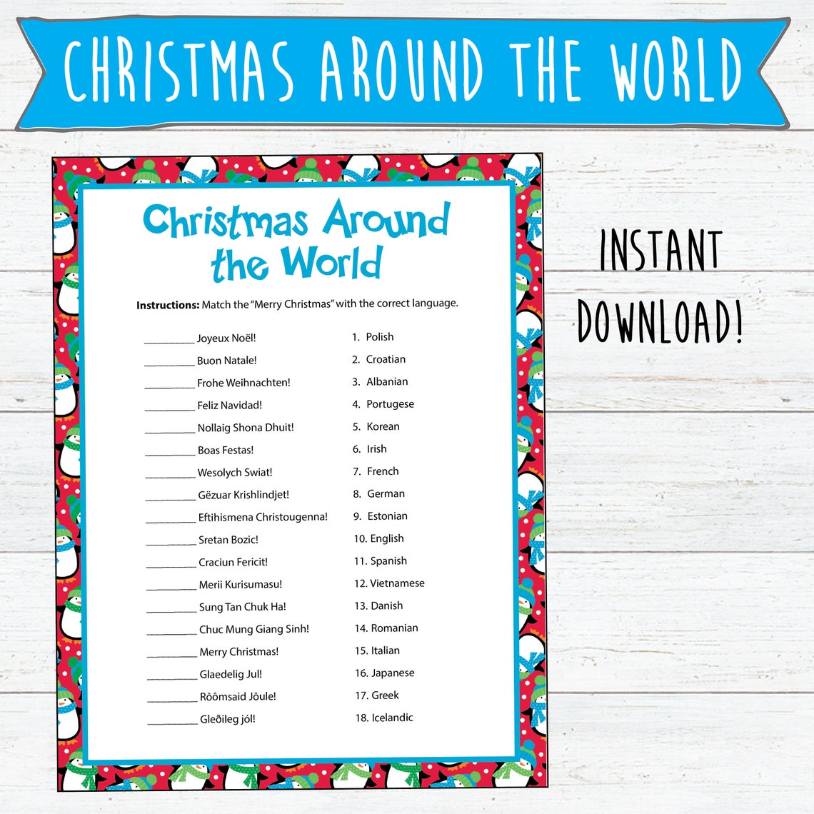 Printable Christmas Matching Games | Christmas Around the World ...