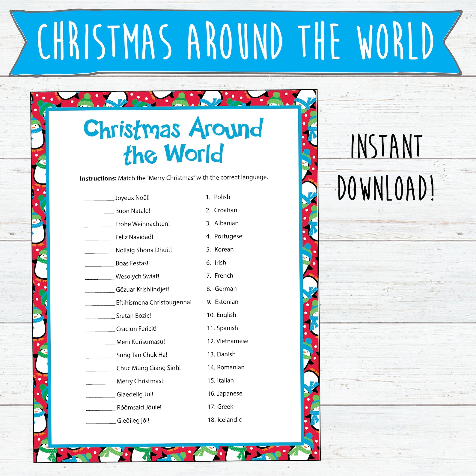 Printable Christmas Matching Games | Christmas Around the World ...