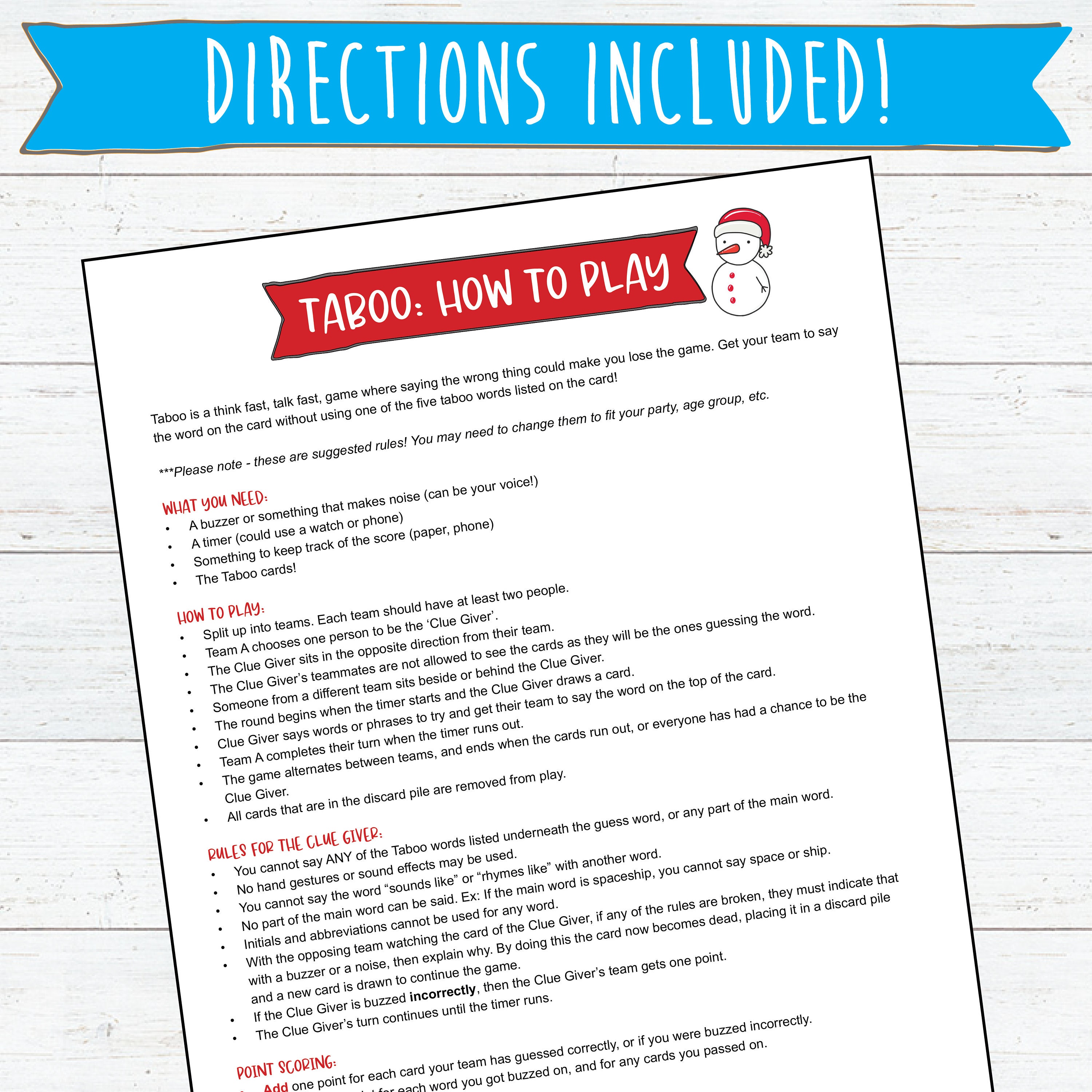 Christmas Taboo Game | 103 Cards With Christmas Themed Words and ...