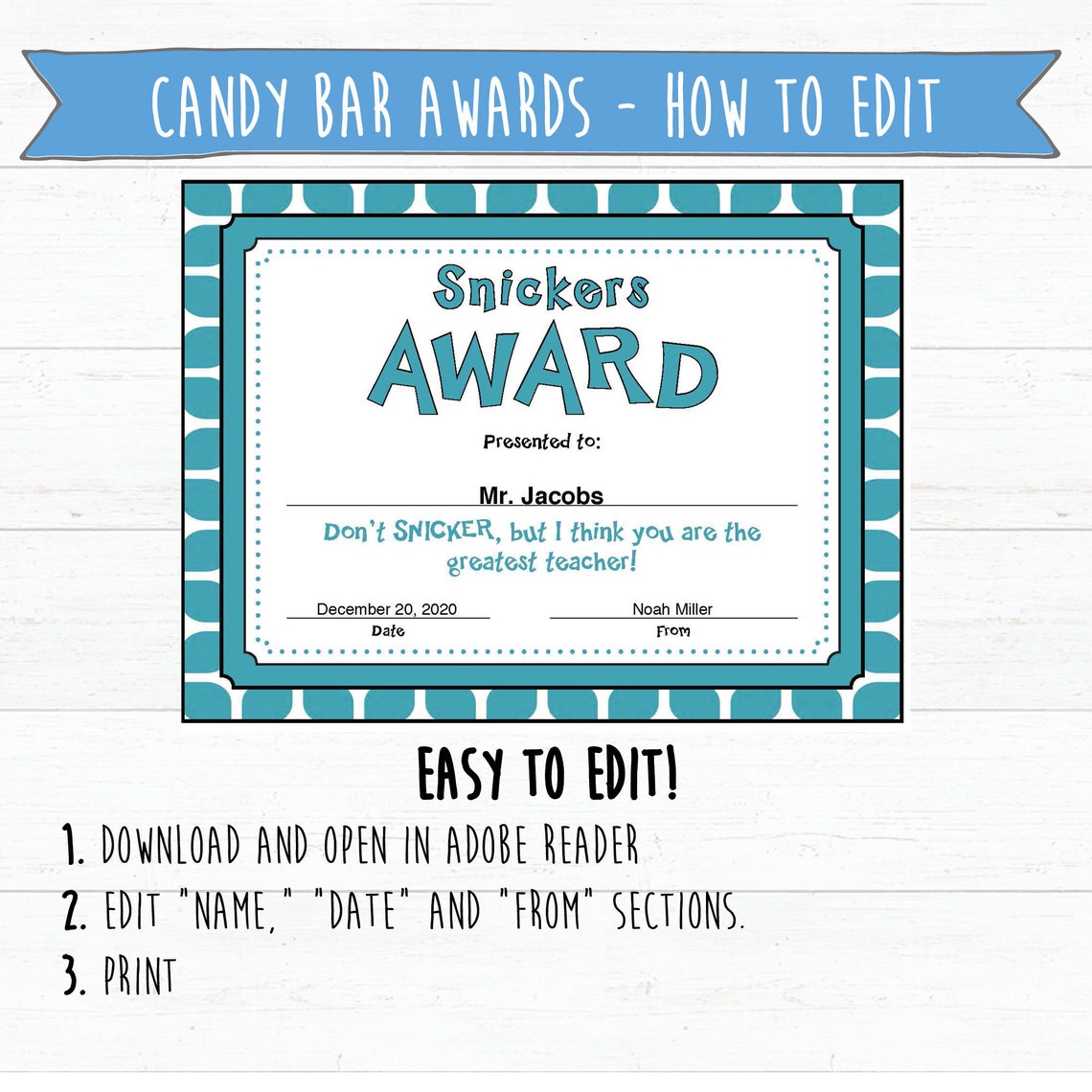 Candy Bar Certificates for Teachers From Students Teacher Appreciation ...