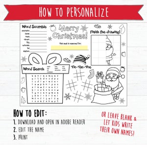 Kids Coloring Christmas Placemat | Christmas Activity Coloring Page ...