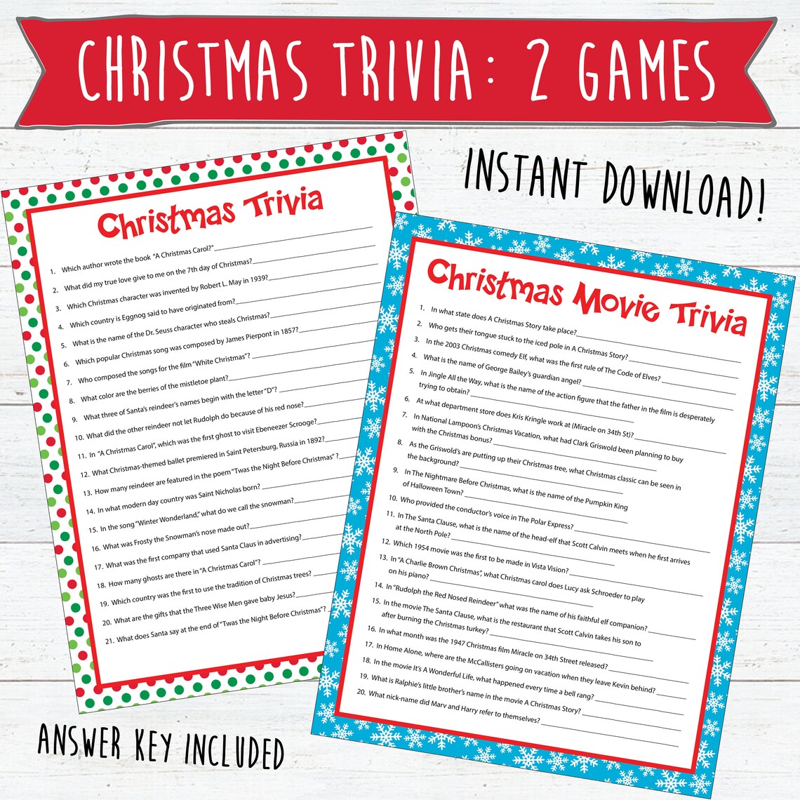 Christmas Games Printable Christmas Trivia Christmas - Etsy