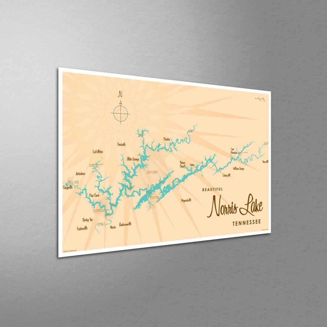 Norris Lake Tennessee Map Giclee Art Print Poster From Illustration by ...