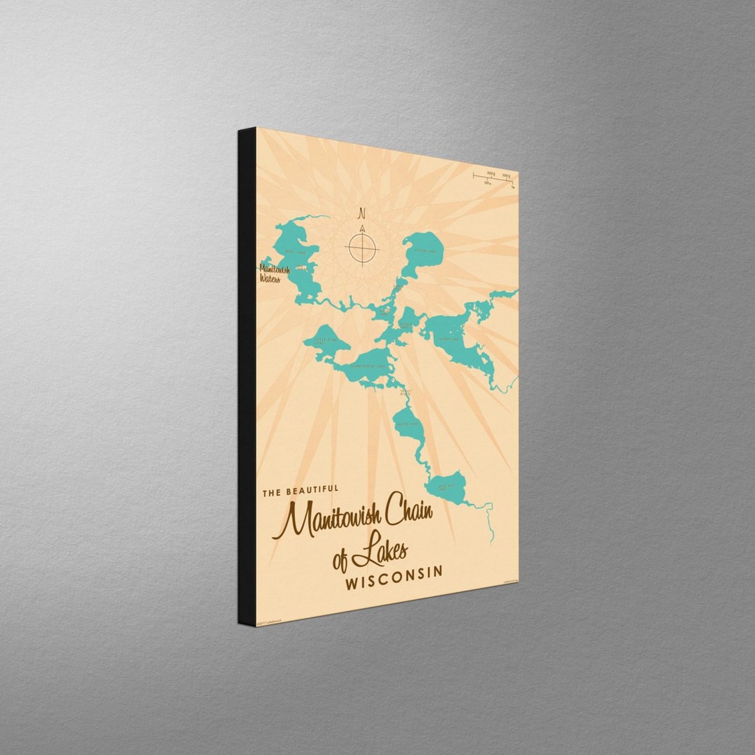 Manitowish Chain of Lakes Wisconsin Map Canvas, Pillow, Blanket From ...