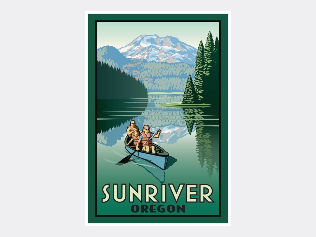 Sunriver Oregon Canoers Giclee Art Print Poster From Travel Artwork by ...