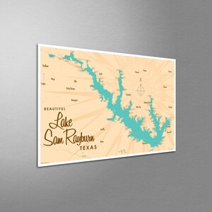 Lake Sam Rayburn Texas Map Giclee Art Print Poster From Illustration by ...