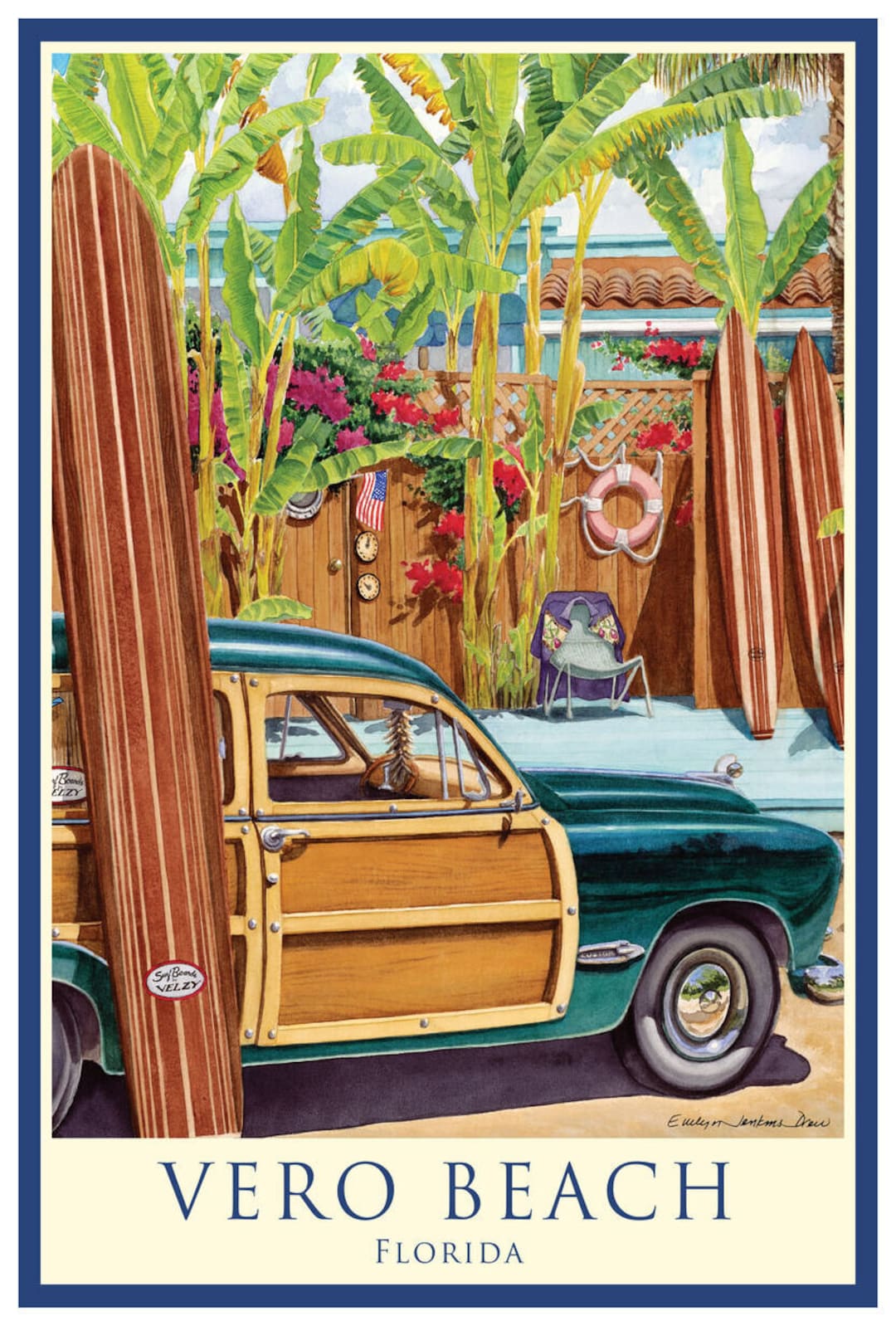 Vero Beach Florida Beach Access Giclee Art Print Poster From Watercolor ...
