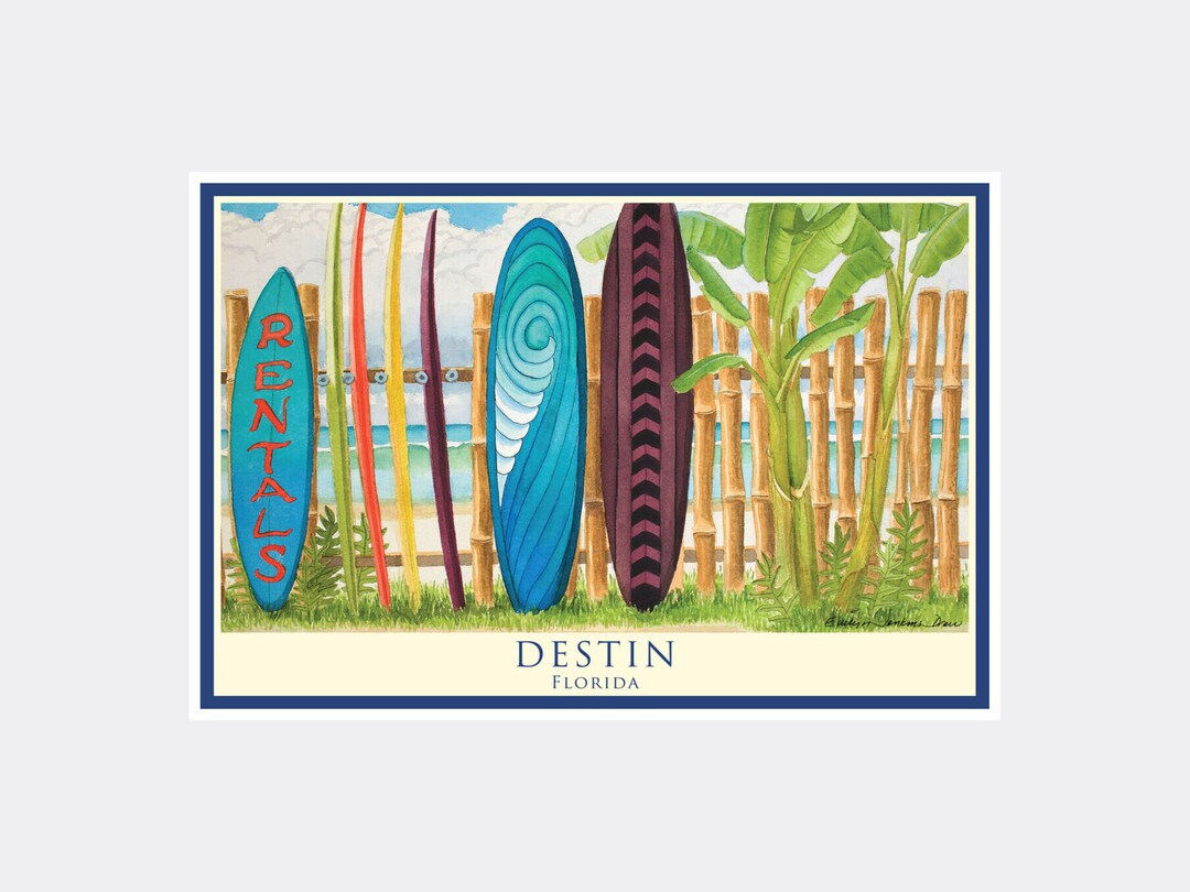 Destin Florida Surfboard Art Print: Beach Watercolor Painting - Etsy