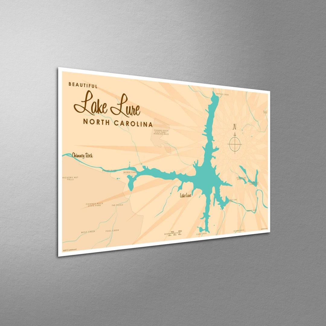 Lake Lure North Carolina Map Giclee Art Print Poster From Illustration ...