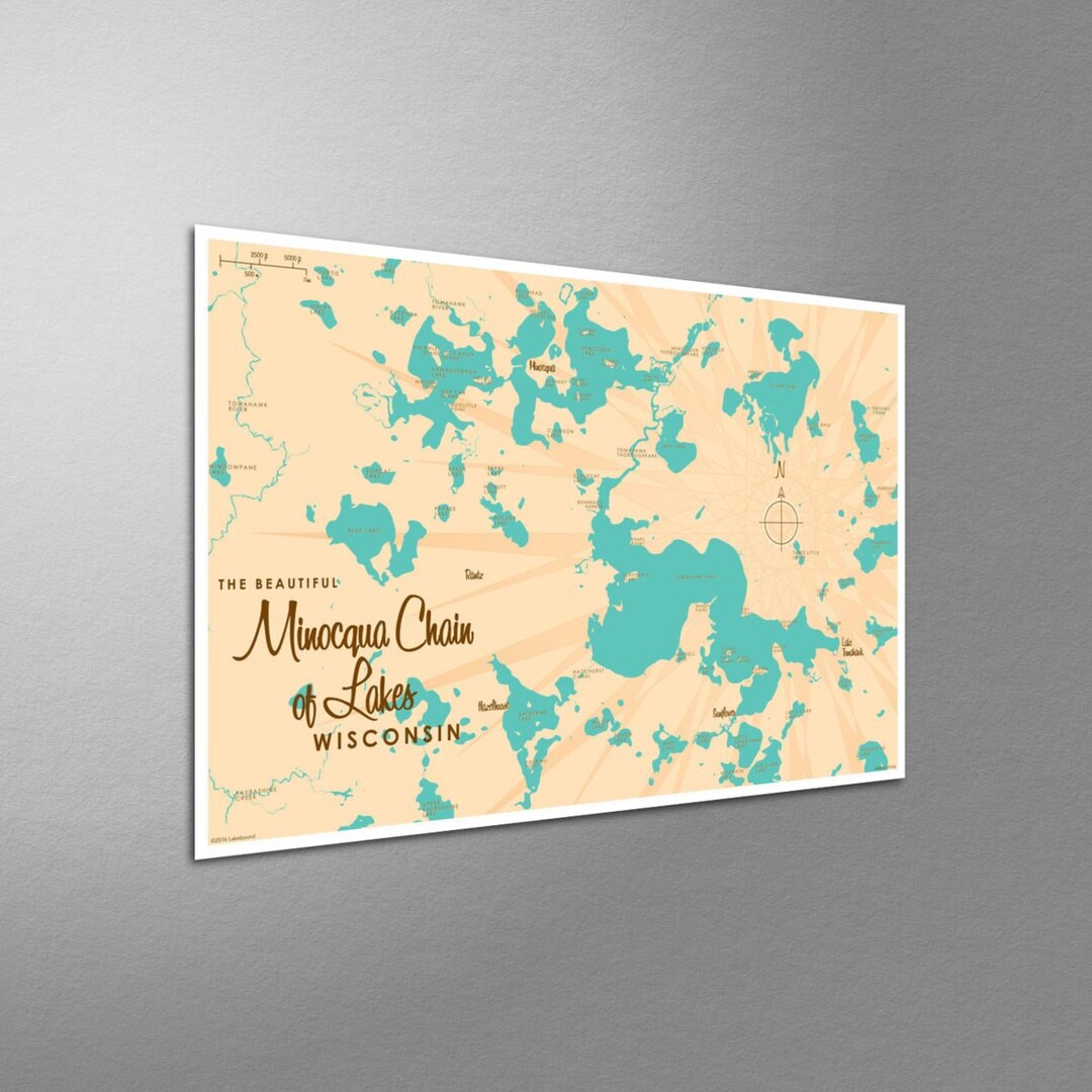 Minocqua Chain Wisconsin Map Giclee Art Print Poster From Illustration ...