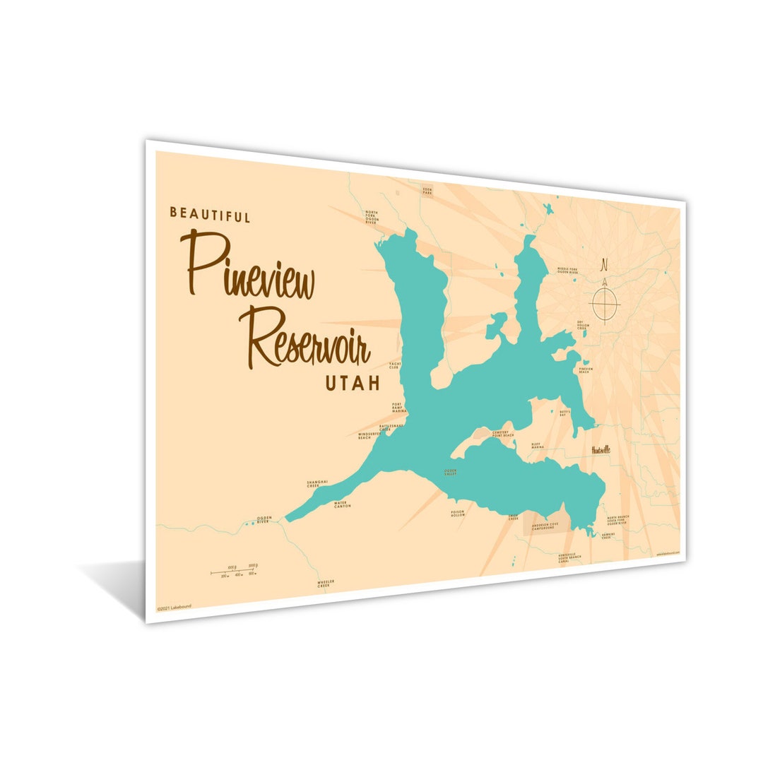 Pineview Reservoir Utah Map Giclee Art Print Poster From Illustration ...