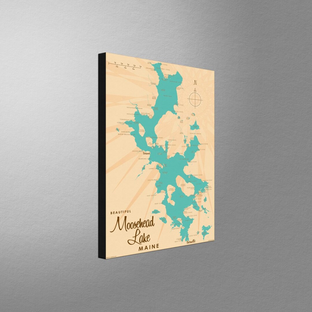 Moosehead Lake Maine Map Canvas, Pillow, Blanket From Illustration by ...