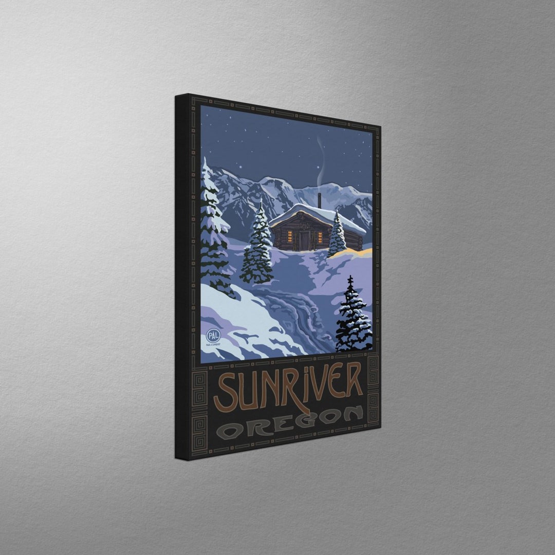 Sunriver Oregon Winter Cabin Art: Mountain Travel Poster, Pillow ...