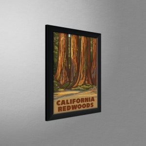 California Redwoods Trees Giclee Art Print Poster From Travel Artwork ...