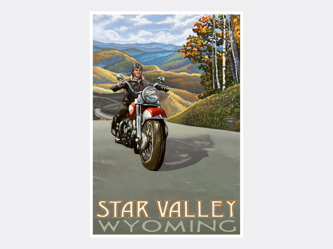 Star Valley Wyoming Motorcycle Art Print: Vintage Travel Poster - Etsy