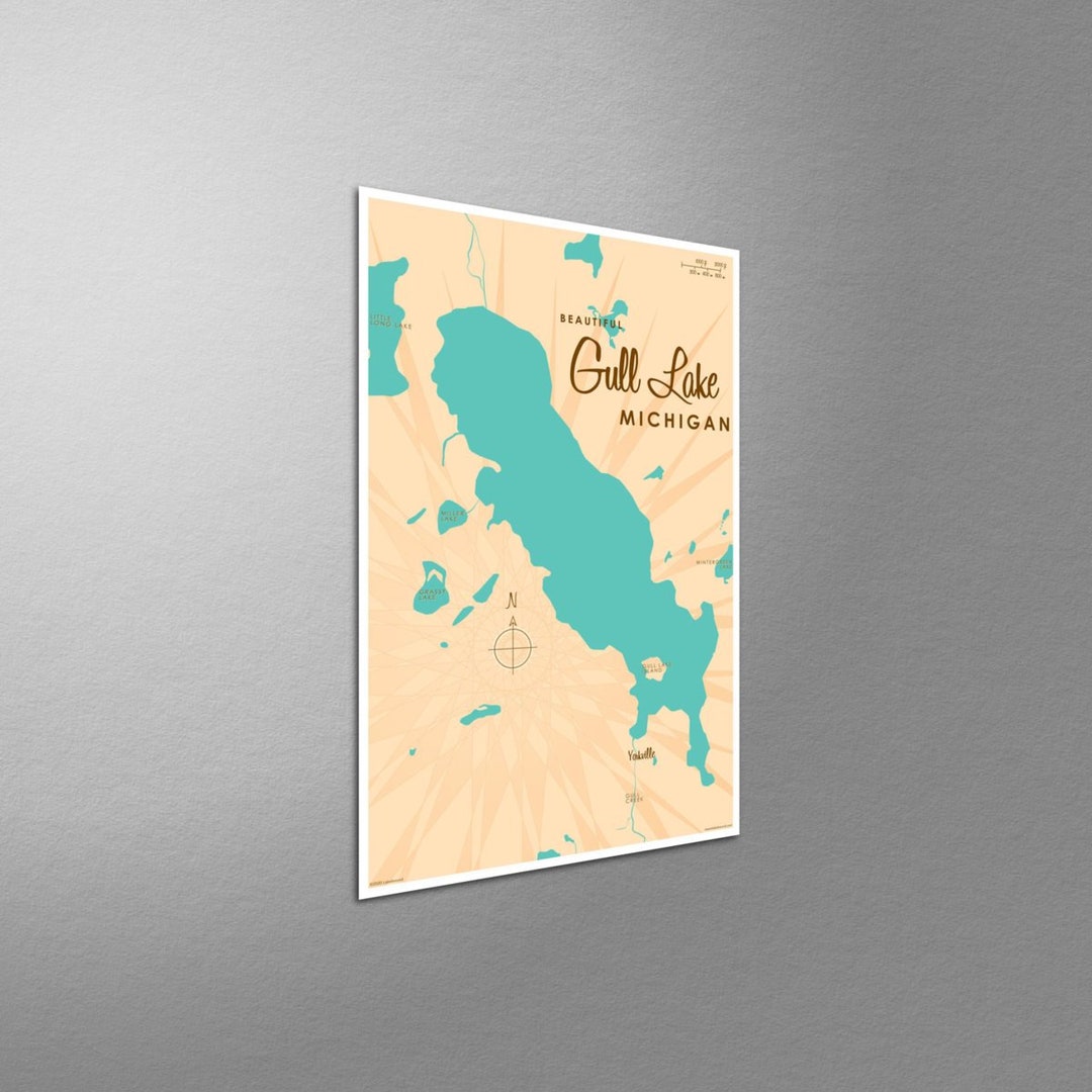 Gull Lake Michigan Map Giclee Art Print Poster From Illustration by ...