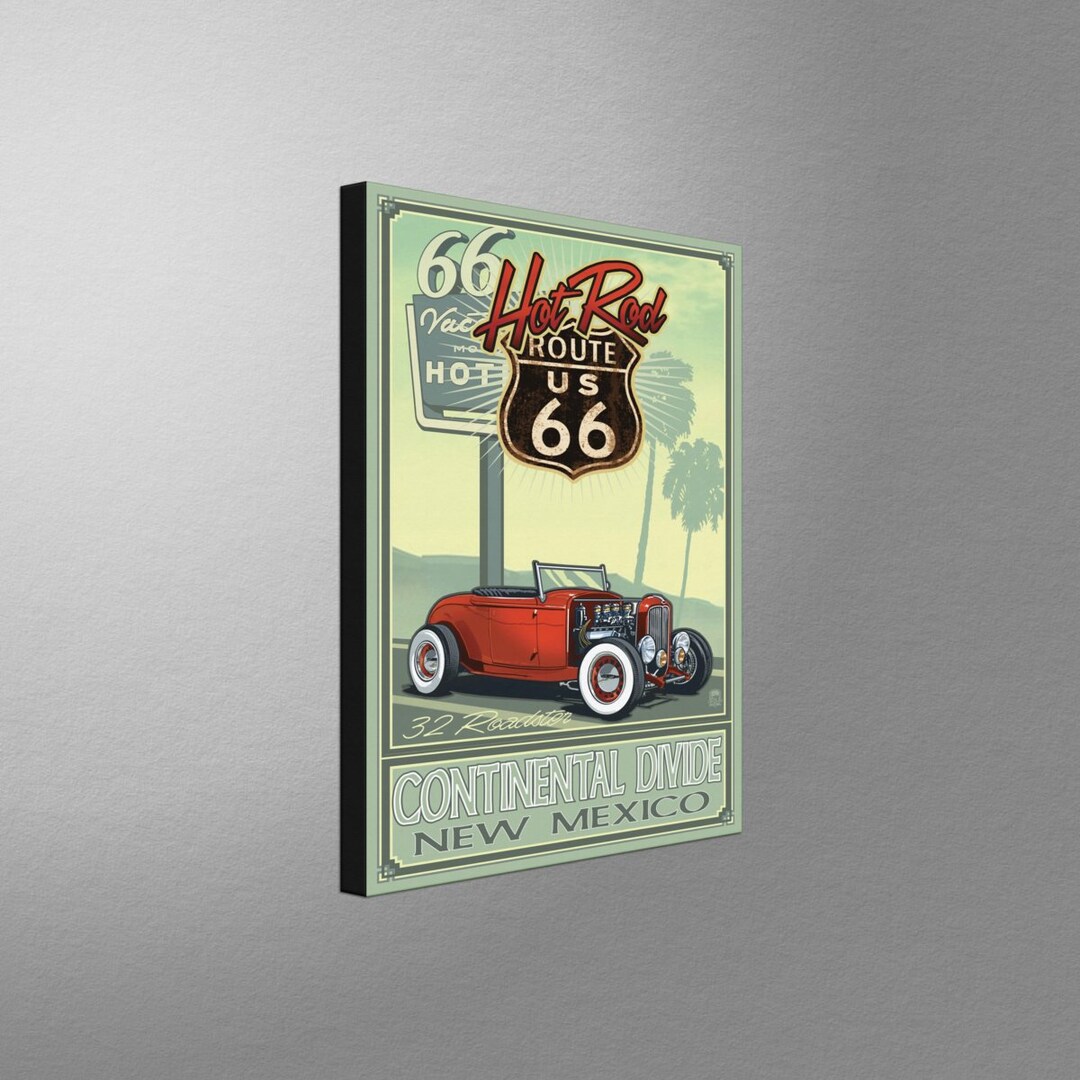 Route 66 Hot Rod Art: New Mexico Travel Poster, Canvas, Pillow, Blanket ...