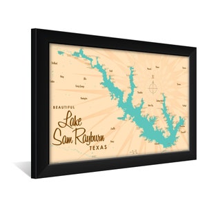 Lake Sam Rayburn Texas Map Giclee Art Print Poster From Illustration by ...
