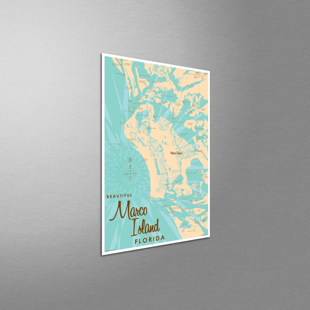 Marco Island Florida Map Giclee Art Print Poster From Illustration by ...