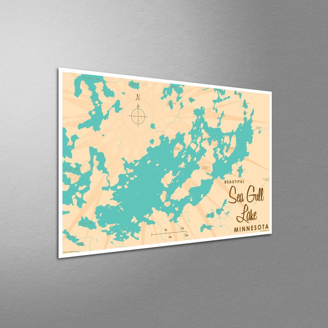 Sea Gull Lake Minnesota Map Giclee Art Print Poster From Illustration ...