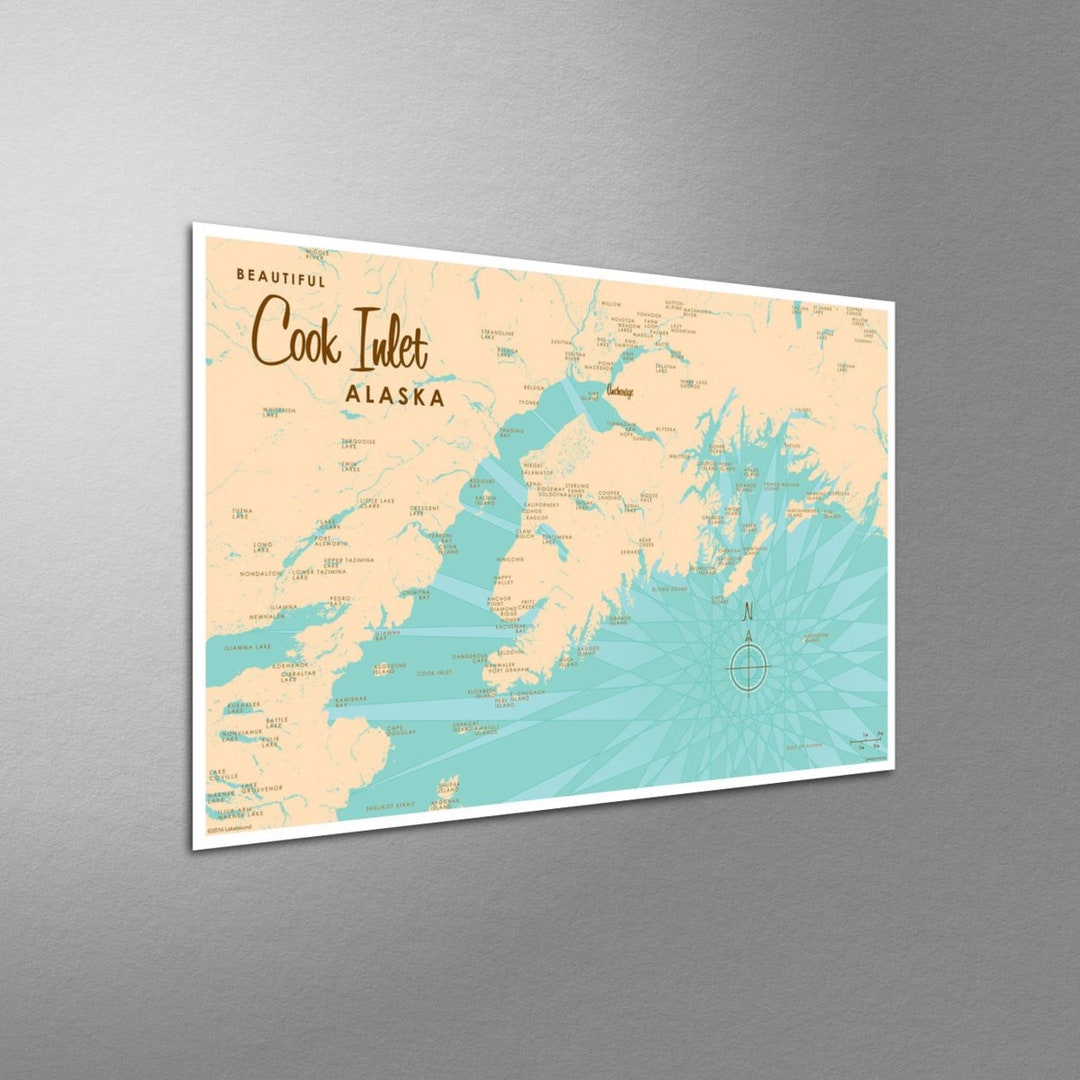 Cook Inlet Alaska Map Giclee Art Print Poster From Illustration by ...