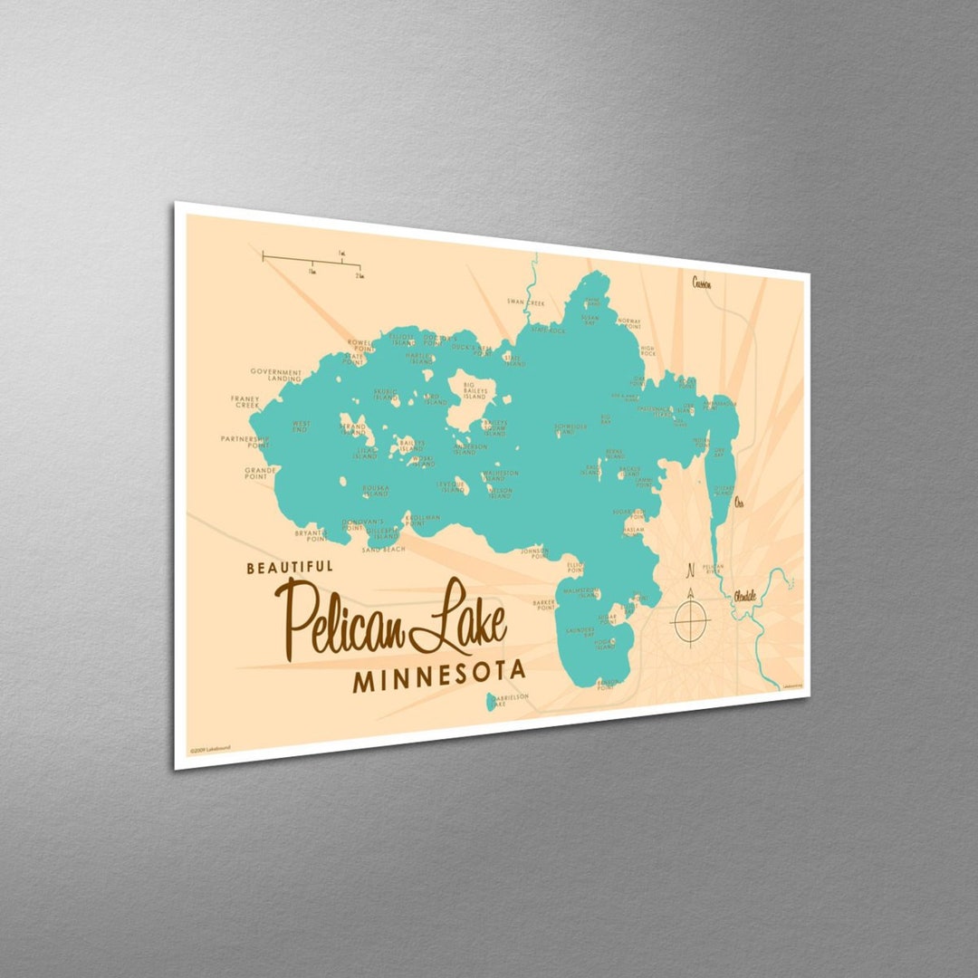 Pelican Lake Minnesota Map Giclee Art Print Poster From Illustration by ...