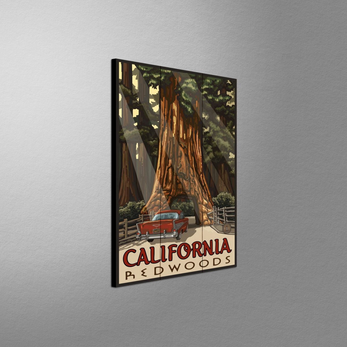 California Redwoods Car Thru Tree Art Print: Vintage Travel Poster - Etsy