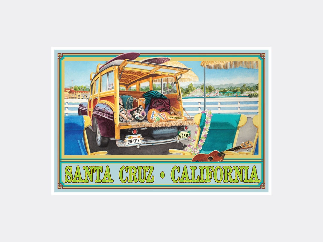 Santa Cruz Surfer Girl Art Print: California Watercolor Poster - Etsy